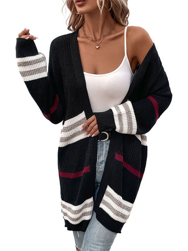 Nova - women's collarless striped open-front long cardigan – Ridge & Walker
